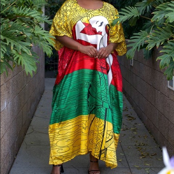 NF | Dresses | Nf Color Block Tribal Caftan Maxi Dress Wearable Art ...